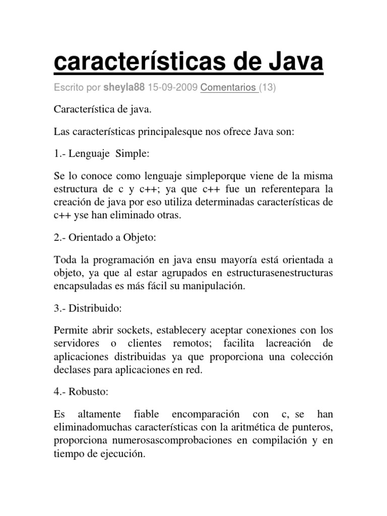 características de Java | PDF | Java (lenguaje de programación) | Compilador
