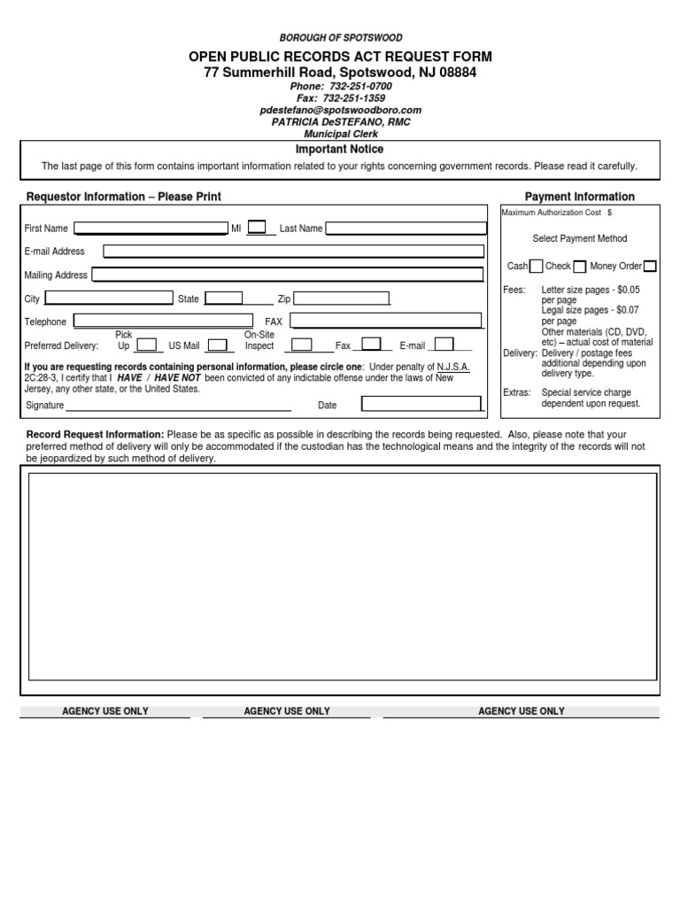 Spotswood OPRA Request Form | PDF | Computer Security | Security