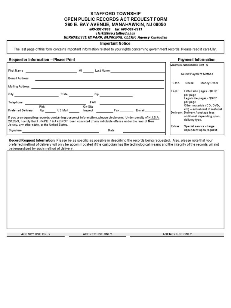 Stafford OPRA Request Form | PDF | Computer Security | Security
