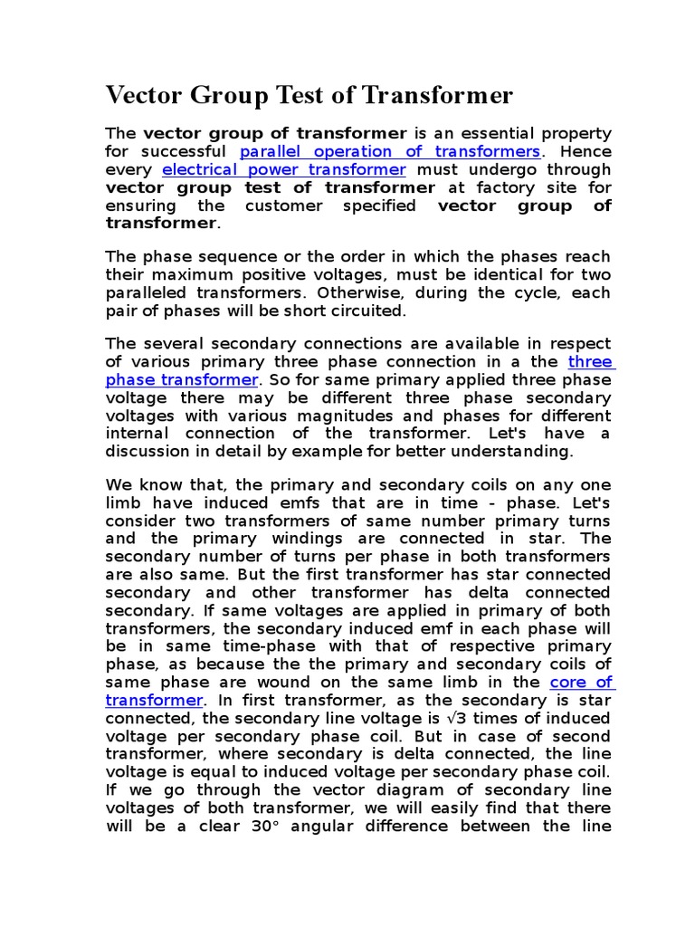 Vector Group Test of Transformer | PDF | Transformer | Physical Quantities
