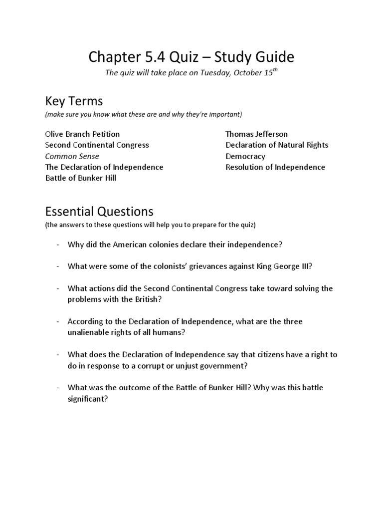 Chapter 5.4 Quiz Study Guide | PDF