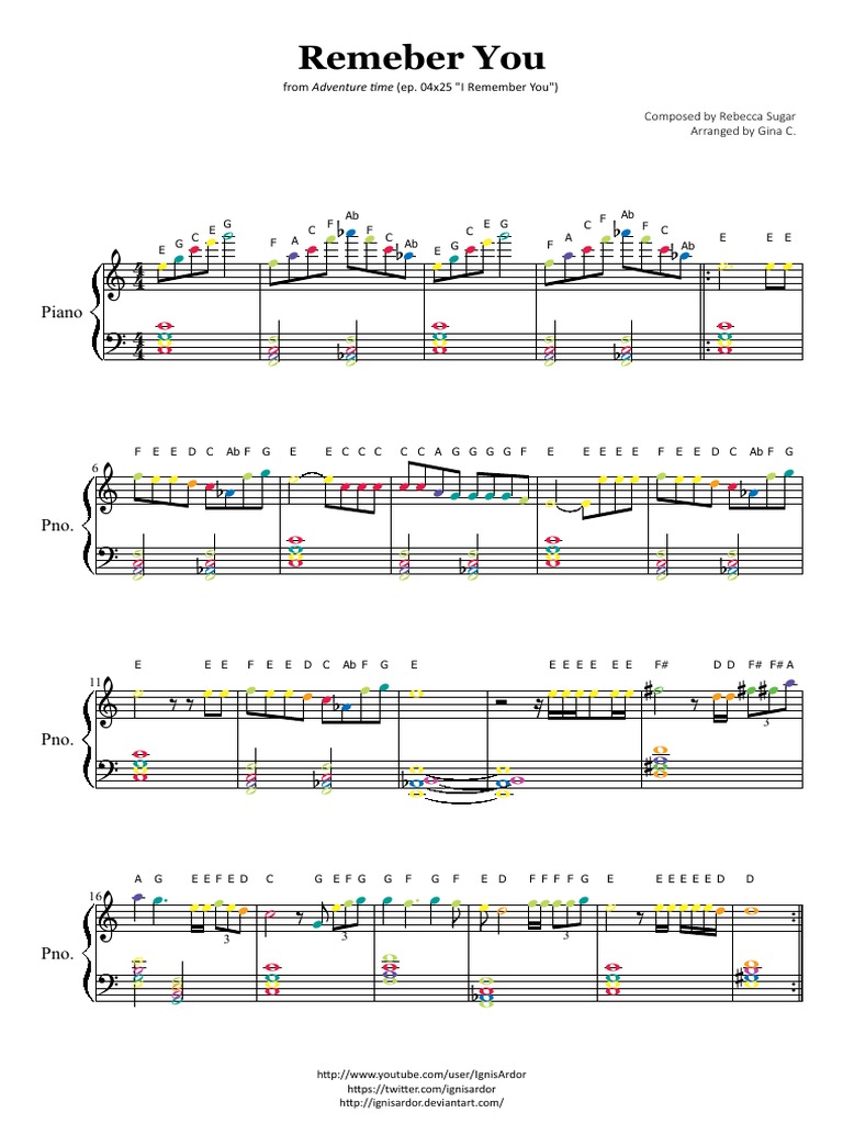 Adventure Time - Remember You - Piano Sheet Music (Simplified Ver ...