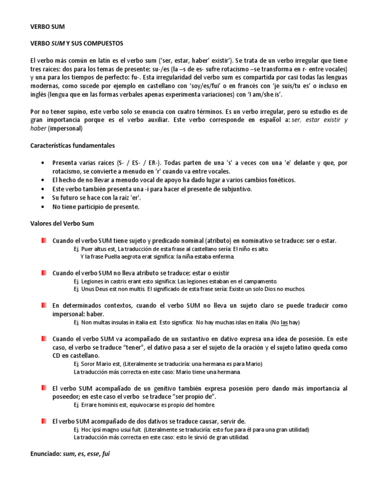 Aplicaciones, Usos y Estructura Del Verbo Sum (Latin) | PDF | Verbo | latín