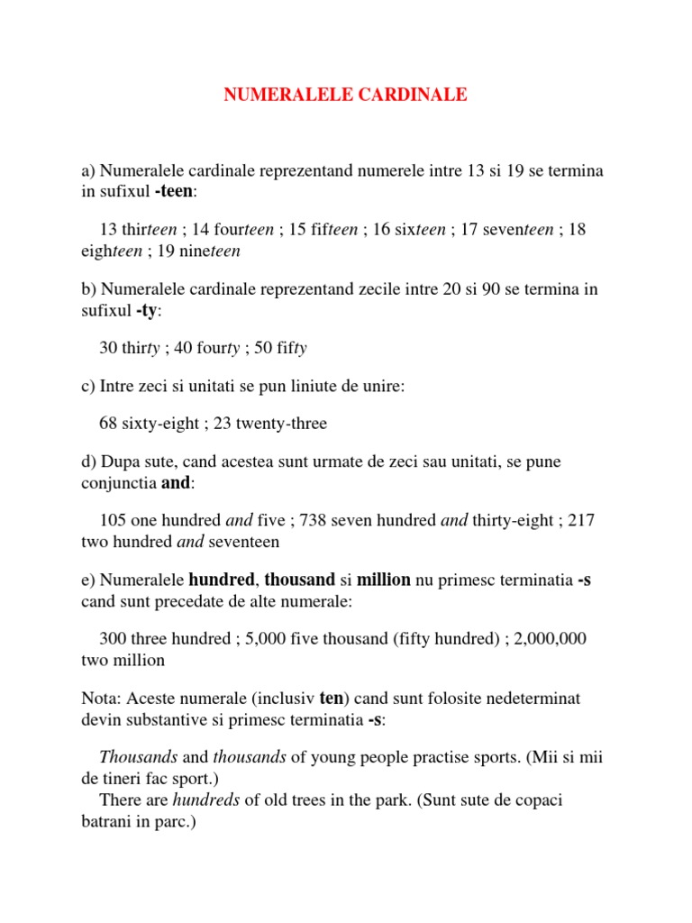 Numeralele Cardinale: Reguli și Exemple | PDF