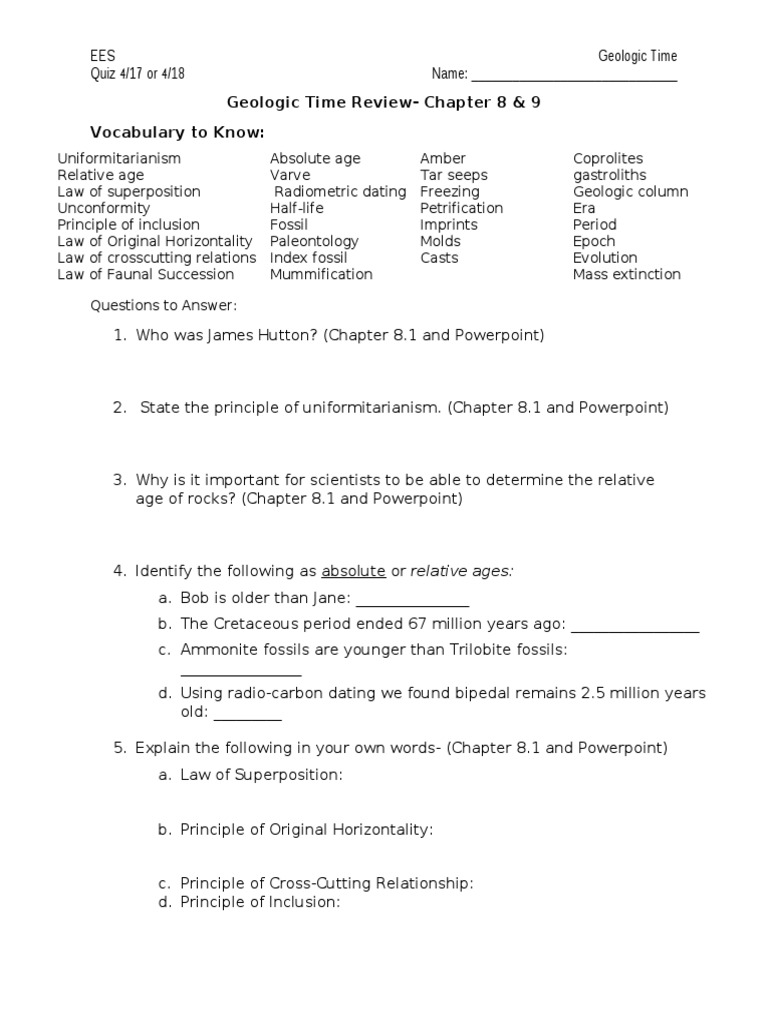 Geologic Time Review-Chapter 8 & 9 Vocabulary To Know | PDF | Geologic ...
