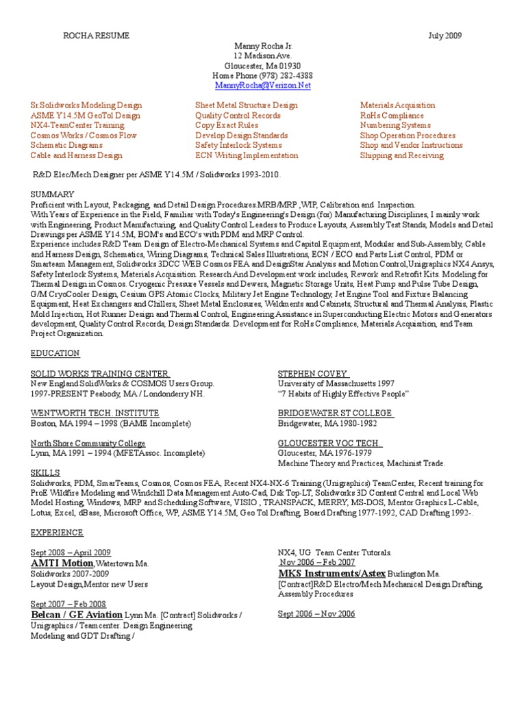Elec Mech DSGN Engineer Resume SolidWorks | PDF | Hvac | Computer Aided ...