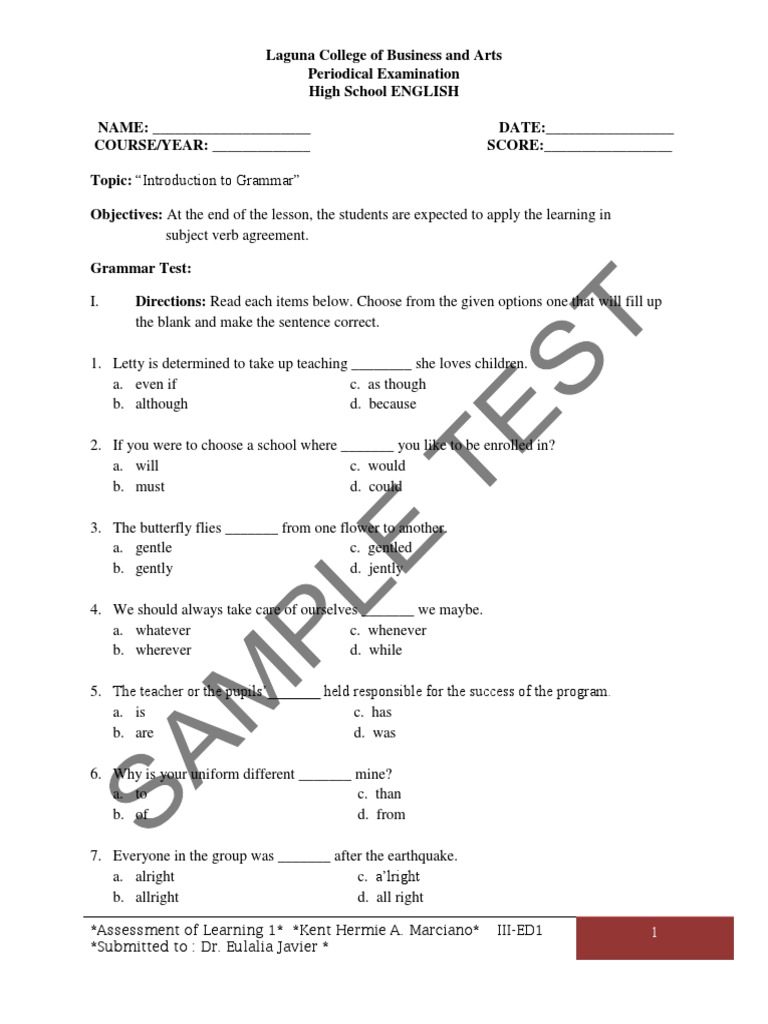 Sample Test Items | PDF | Narration