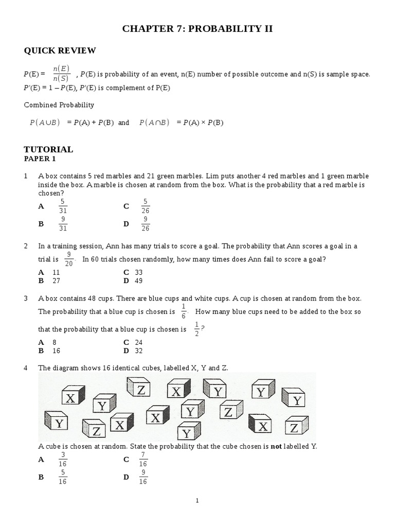 Chapter 7: Probability Ii: Quick Review | PDF | Probability | Teaching ...