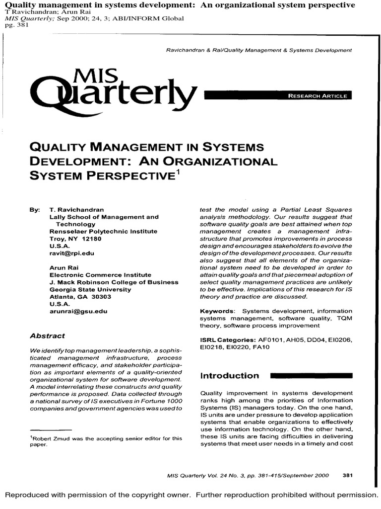 Quality Management in Systems Development | PDF | Anti Competitive ...