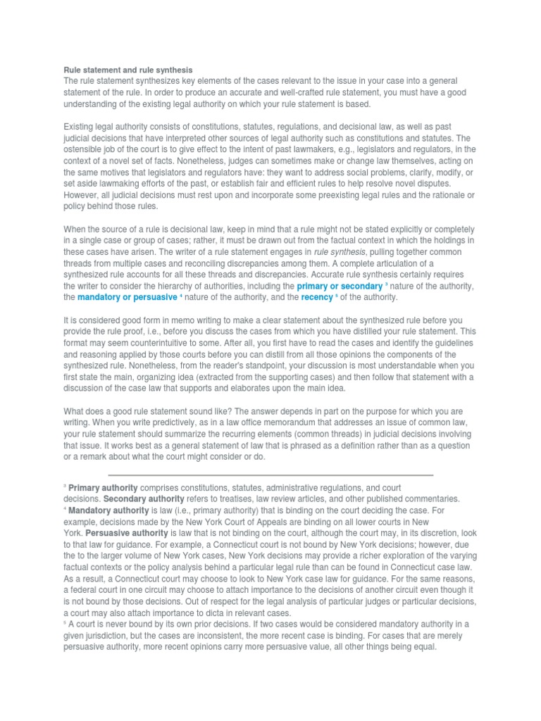 Rule Statement and Rule Synthesis | PDF | Precedent | Case Law