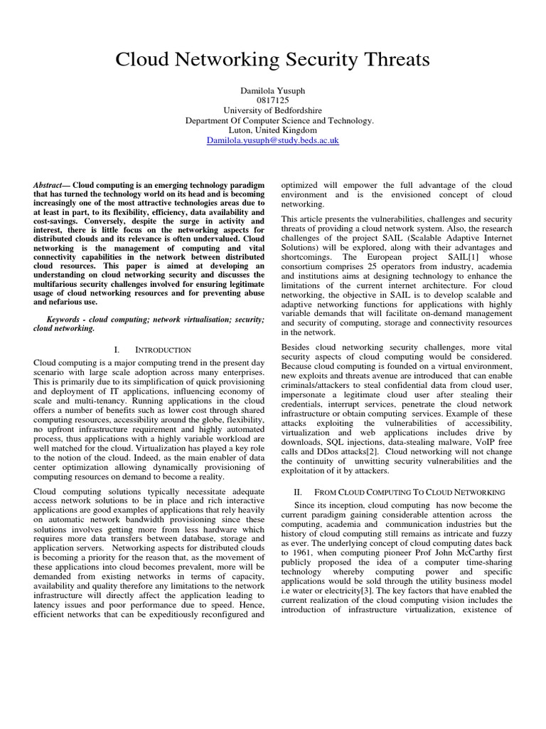 Cloud Networking Security Threats | PDF | Cloud Computing | Computer ...