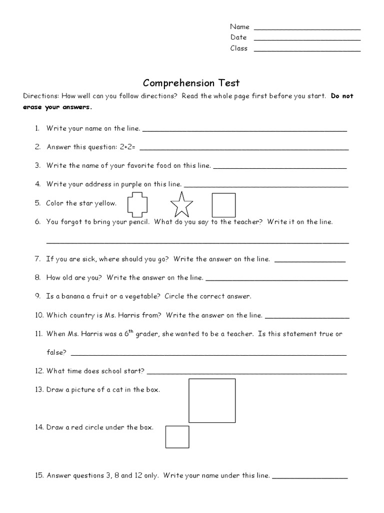 Comprehension Test PDF