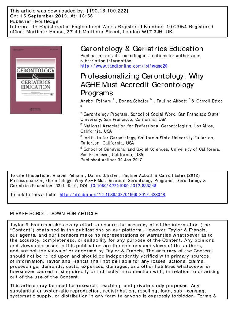 Gerontology & Geriatrics Education | PDF | Gerontology ...