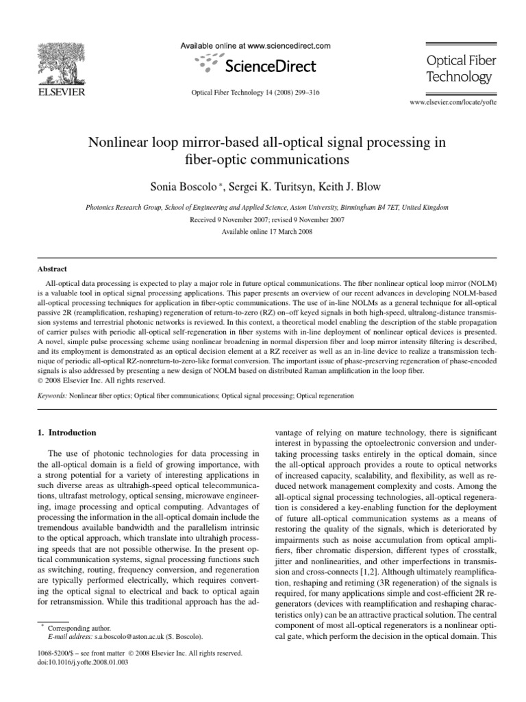 Nonlinear Loop Mirror-Based All-Optical Signal Processing in Fiber ...
