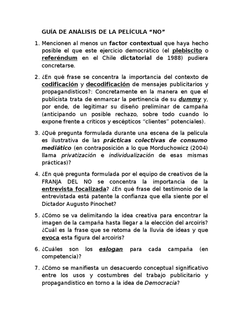 Guía de Análisis de La Película No | PDF | Publicidad | Democracia