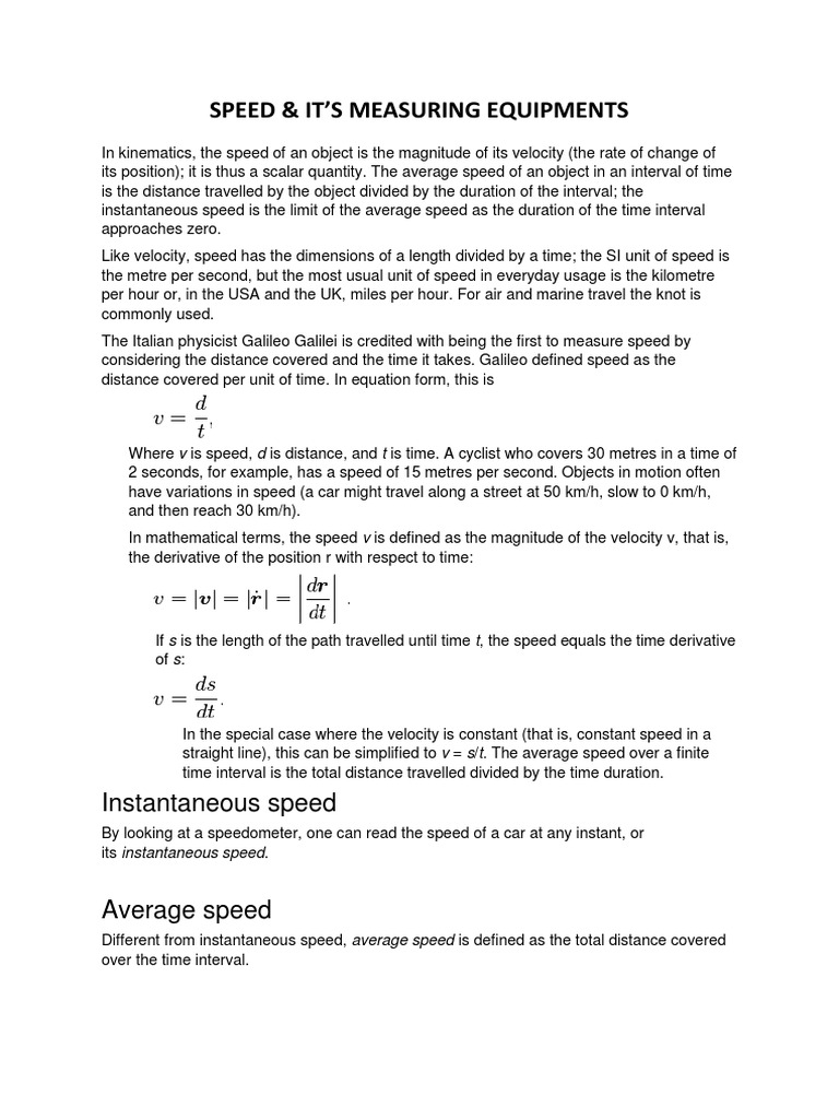 Speed & Measuring Equipments | PDF | Speed | Physical Quantities