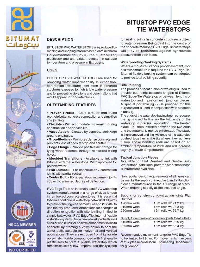 Bitustop PVC Edge Tie Waterstops: Description | PDF | Polyvinyl ...