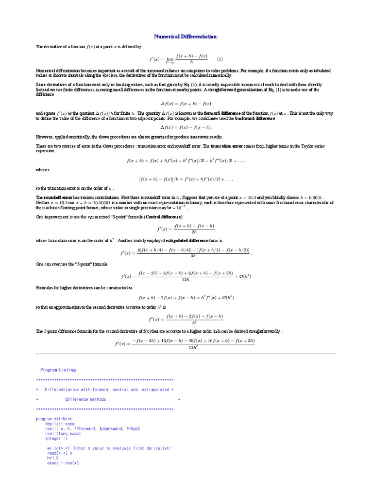 Numerical Differentiation | PDF | Finite Difference | Numerical Analysis