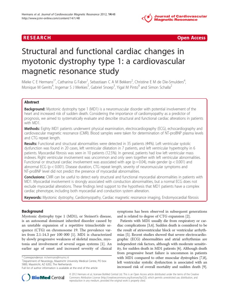 Structural and Functional Cardiac Changes in Myotonic Dystrophy Type 1 ...