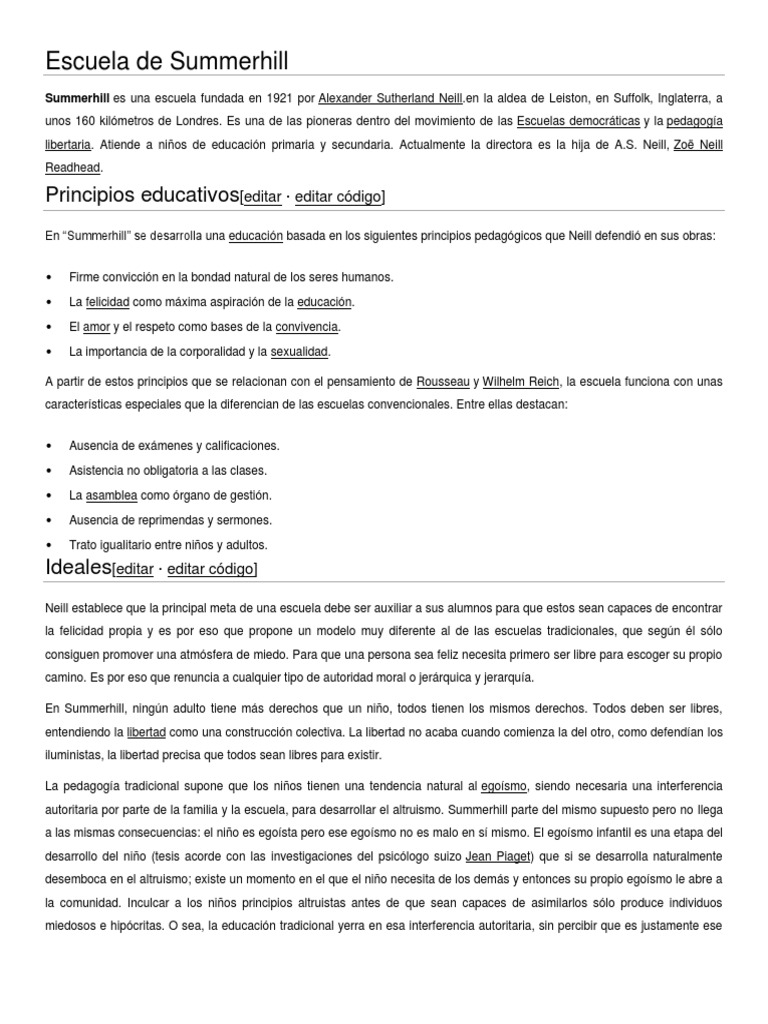 Escuela de Summerhill | PDF | Sicología | Escuelas