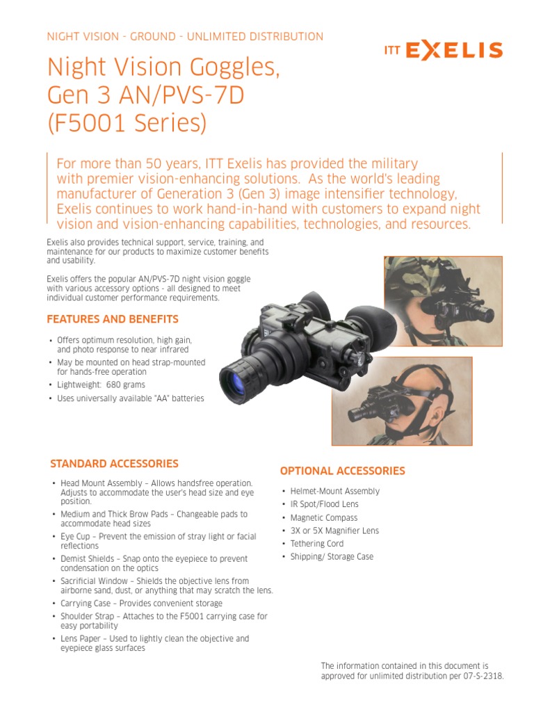 ITT Exelis An PVS 7 Night Vision System | PDF | Lens (Optics) | Infrared