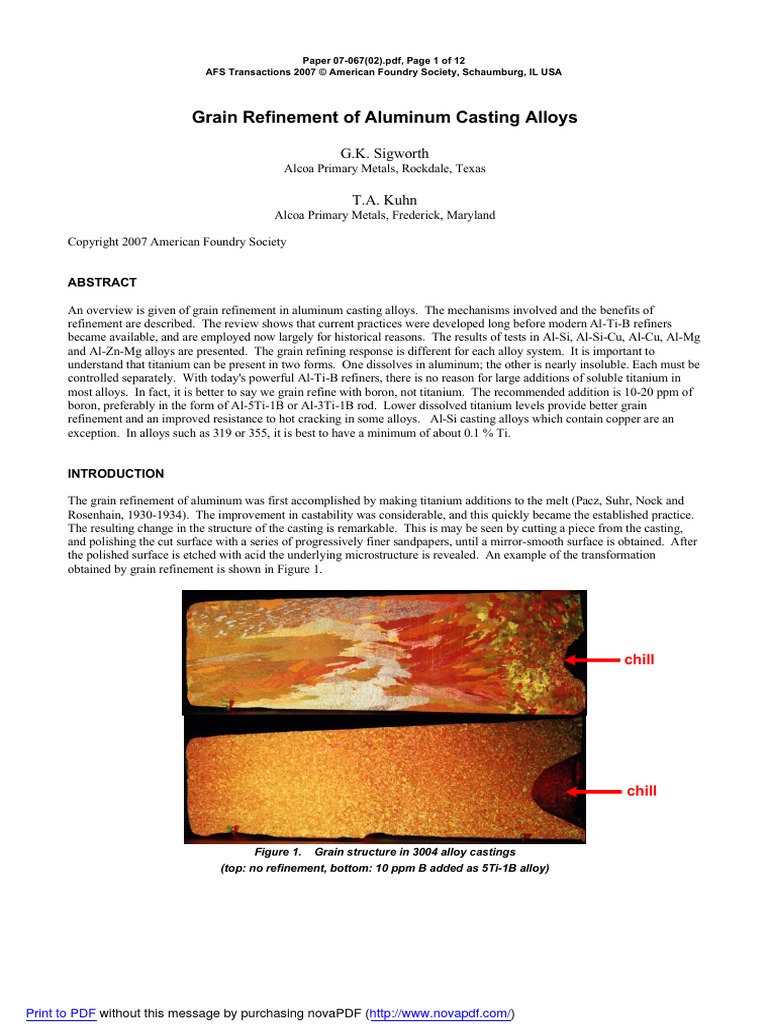 Grain Refinement of Aluminium | PDF | Titanium | Alloy