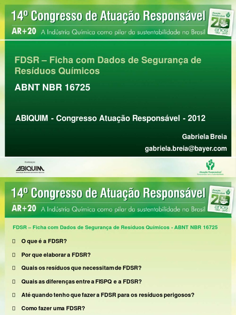 FDSR – Ficha com Dados de Segurança de Resíduos Químicos | Desperdício ...