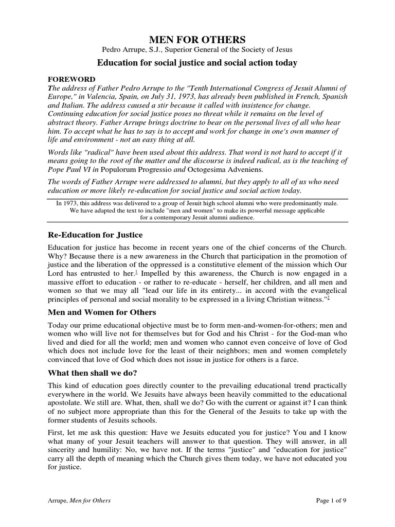 Men and Women for Others: A Call to Justice | PDF | Grace In ...