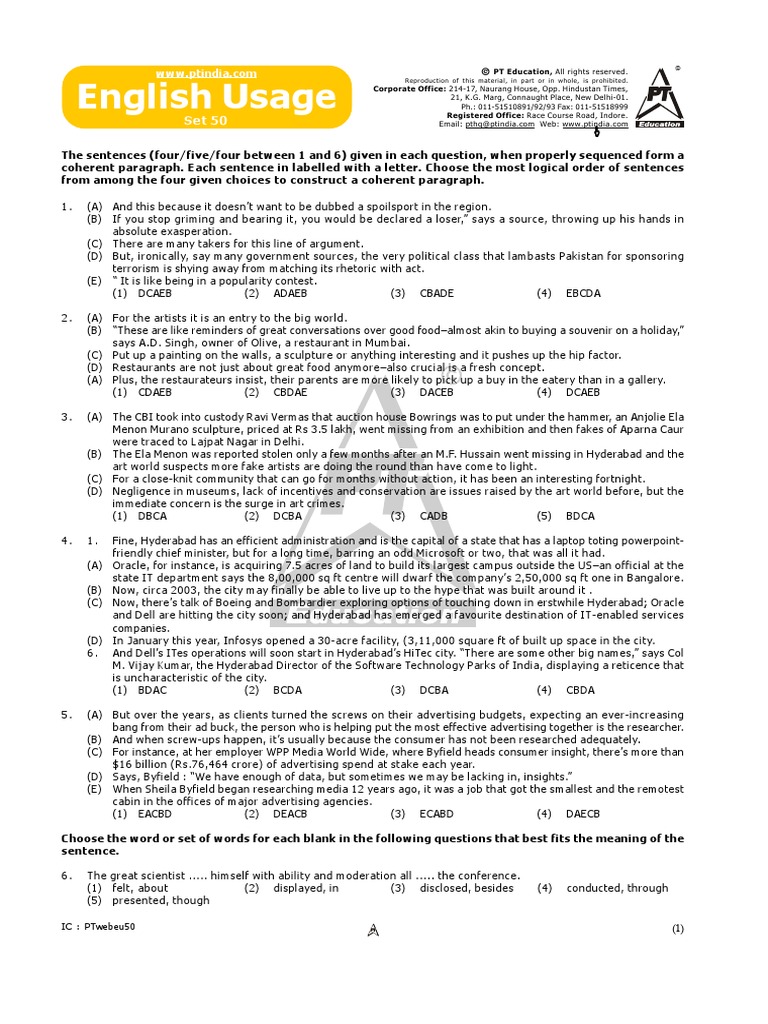 English Usage: PT Education, All Rights Reserved. Corporate Office: 214 ...