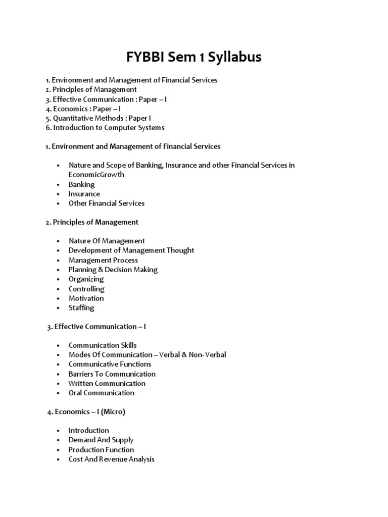 FYBBI Sem 1 Syllabus | PDF | Valuation (Finance) | Customer ...