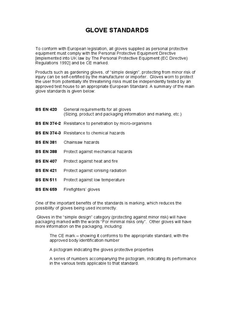 Glove Standards: BS EN 420 | PDF | Personal Protective Equipment ...