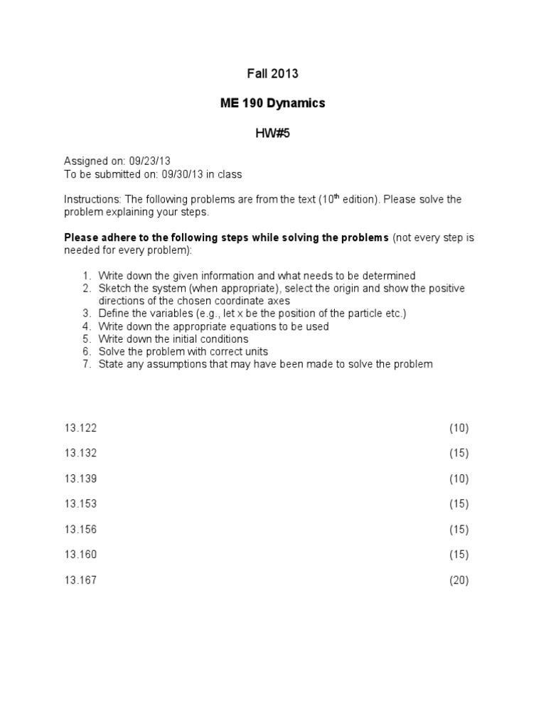 ME 190 Dynamics: Fall 2013 | PDF | Teaching Methods & Materials ...