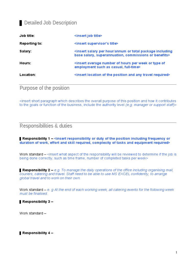 Comprehensive Job Description Template | PDF | Behavioural Sciences ...