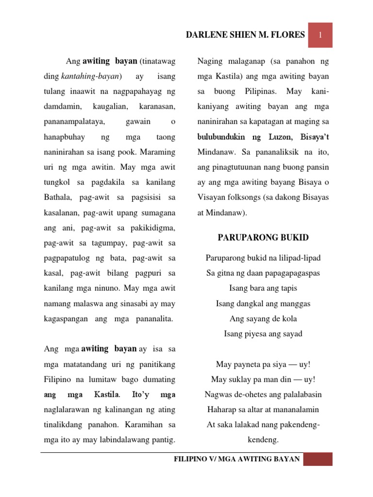 Awiting Bayan o Kantahing Bayan | PDF