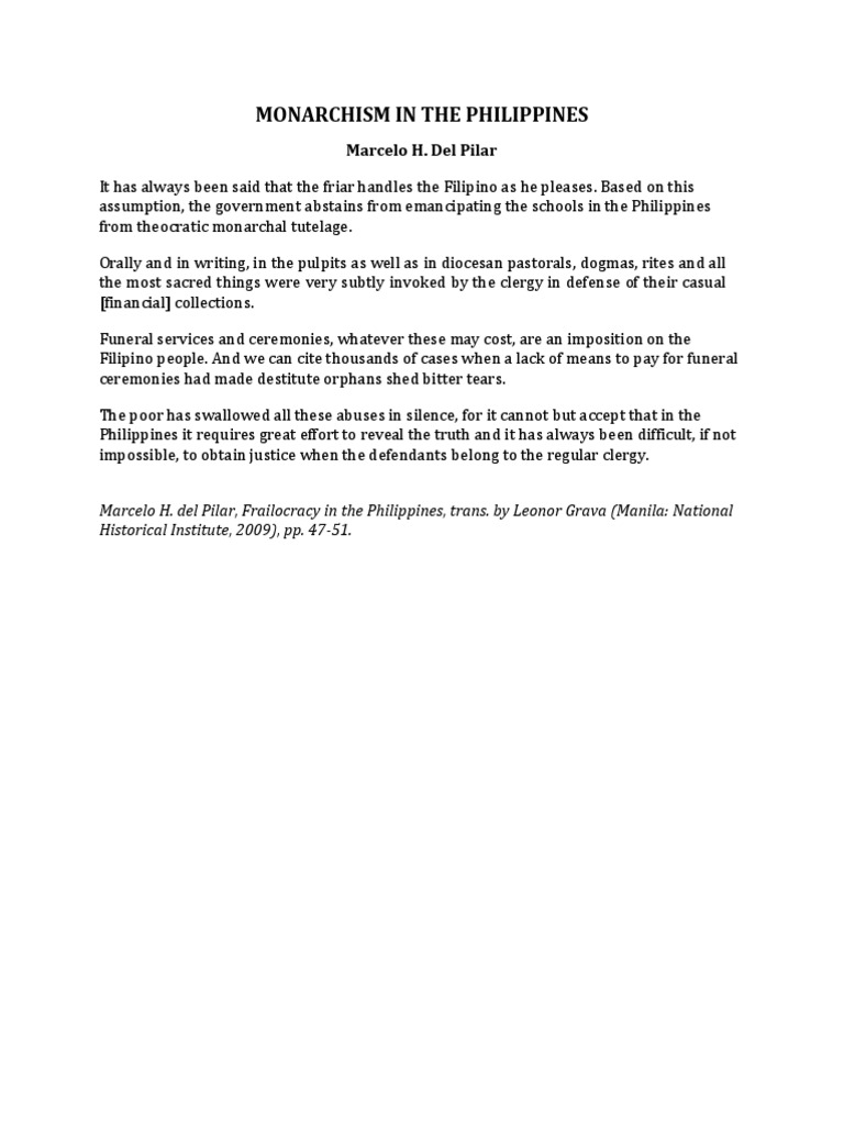 Del Pilar's Critique of Philippine Monarchy | PDF | Philippines ...