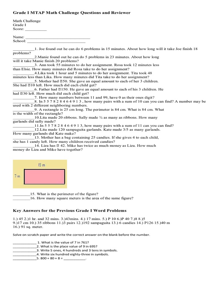 Grade 1 Math Challenge Review Guide | PDF | Fraction (Mathematics ...