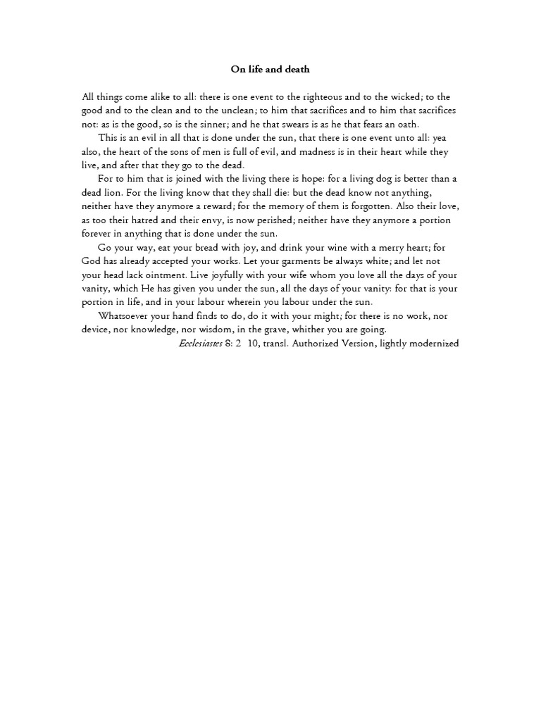 Eccl - On Life and Death | PDF | Religion & Spirituality