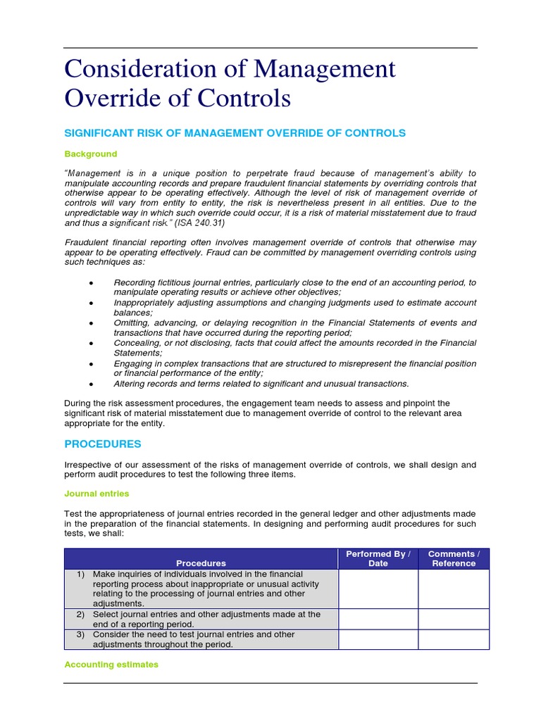 Management Override of Controls Risk | PDF