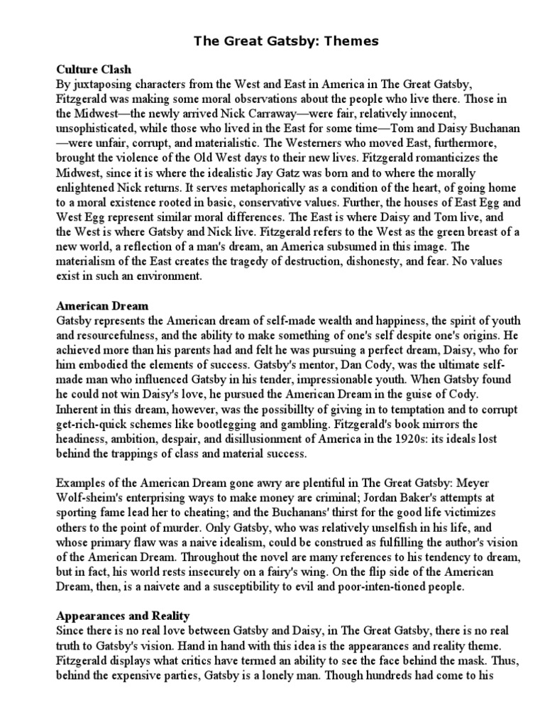The Great Gatsby Themes and Historical Context | PDF | The Great Gatsby ...