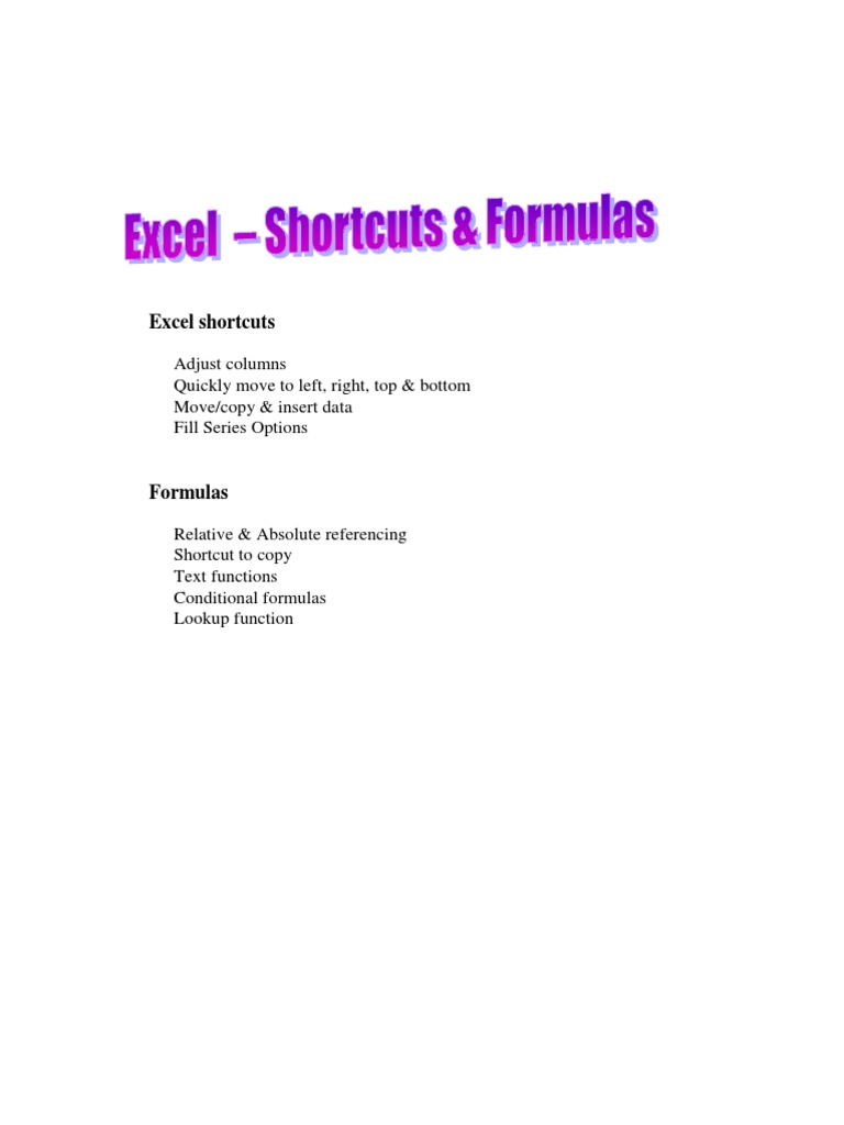 Excel Shortcuts Formulas | PDF