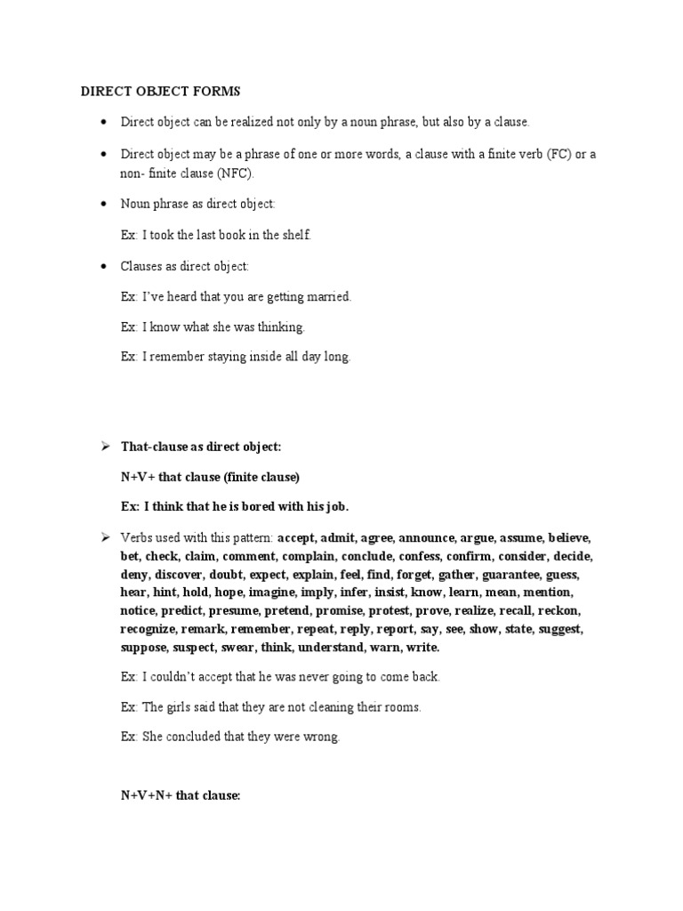 Direct Object Forms | PDF | Clause | Phrase