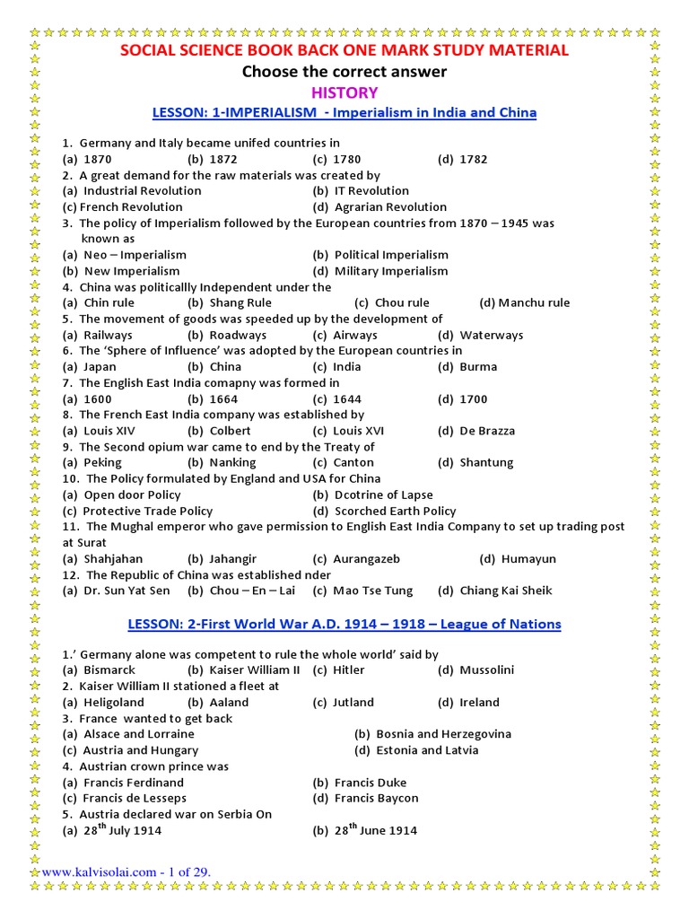 10th Social Science One Mark Questions | PDF | Measures Of National ...
