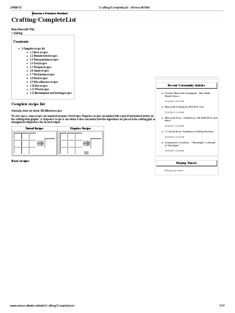 Crafting - CompleteList - Minecraft Wiki PDF | PDF | Cyan | Magenta