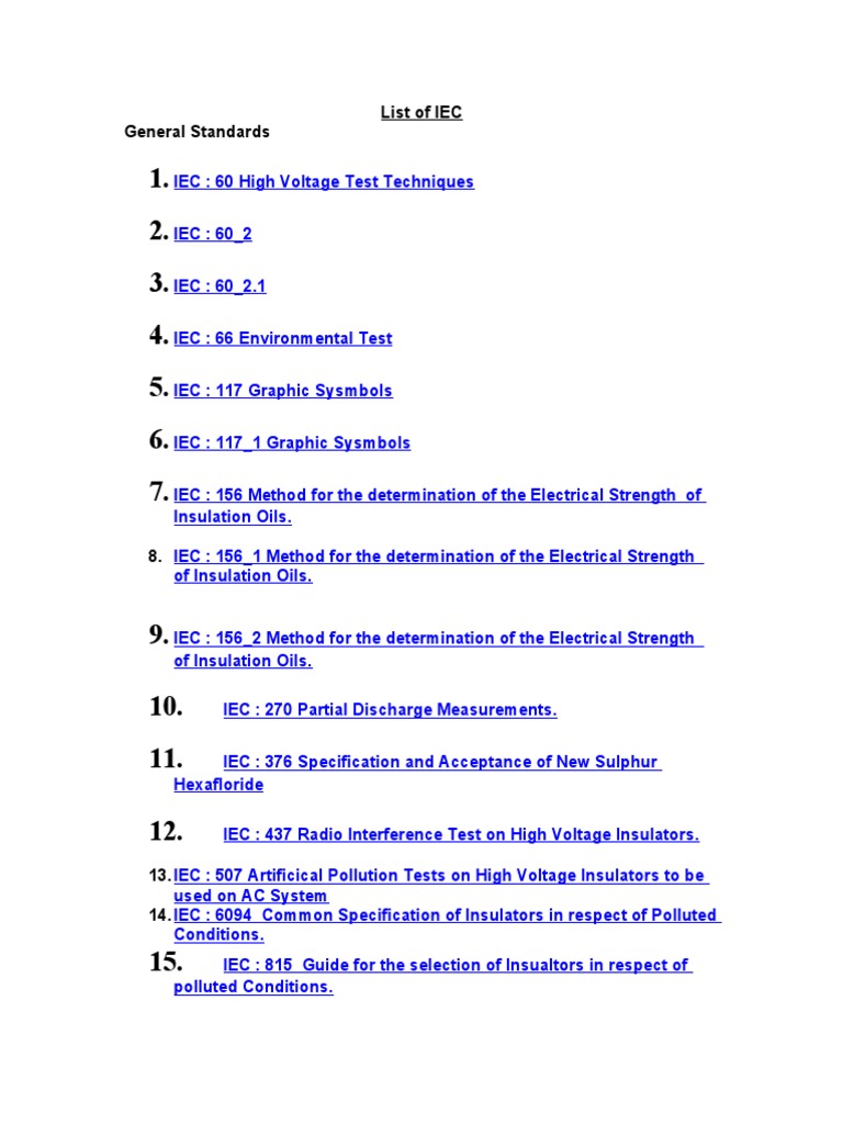 List of IEC | PDF | Insulator (Electricity) | Electrical Wiring