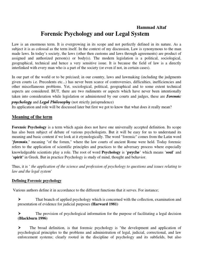 Forensic Psychology and Our Legal System by Hammad Altaf | PDF ...