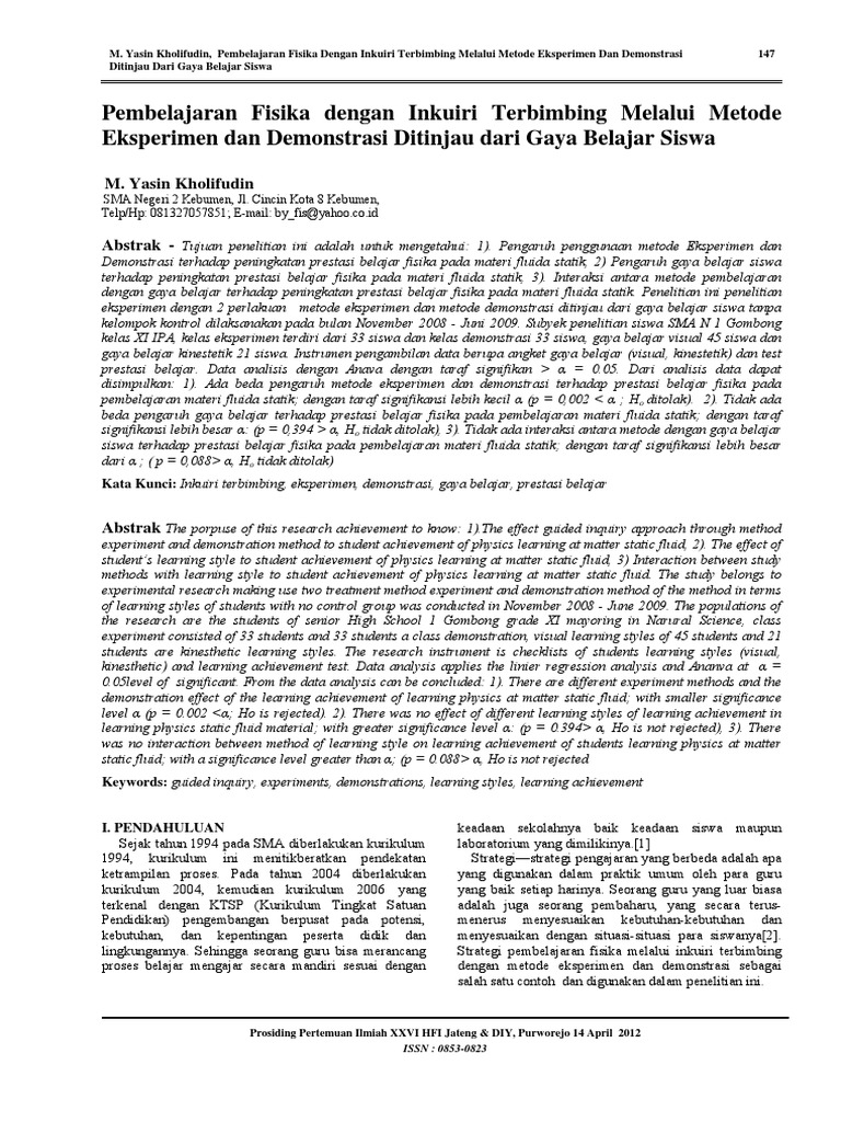 Full-Pembelajaran Fisika Dengan Inkuiri Terbimbing Melalui Metode Eksperimen Dan Demonstrasi ...