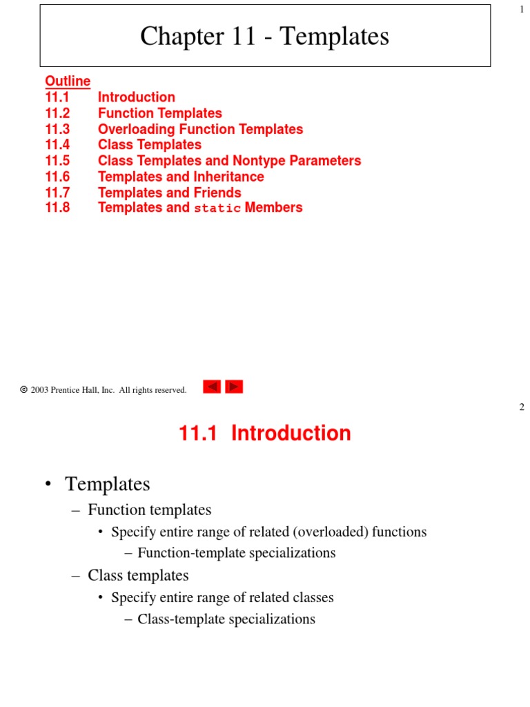 Chapter 11 - Templates: 2003 Prentice Hall, Inc. All Rights Reserved ...