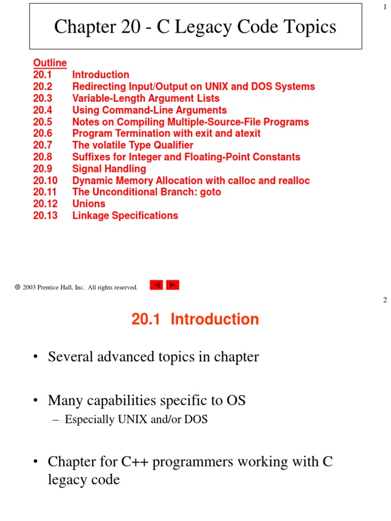 Chapter 20 - C Legacy Code Topics: 2003 Prentice Hall, Inc. All Rights ...