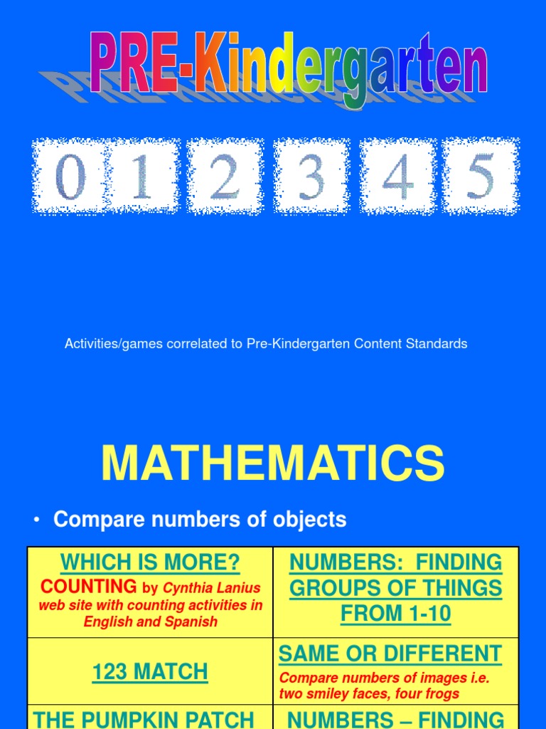 Pre-K Math Activities and Games Guide | PDF | Psychological Concepts ...