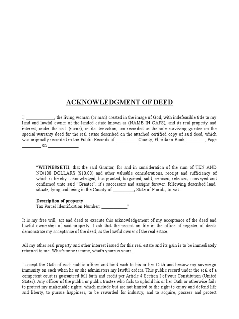 Acknowedgment of Homestead Lifetime Right FORSCRIBD | PDF | Deed | Oath ...